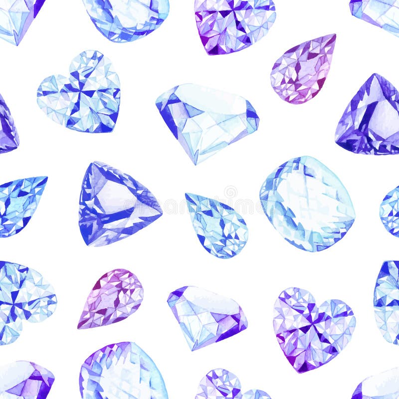 Blue Diamond Crystals Watercolor Seamless Vector Pattern Stock Vector ...