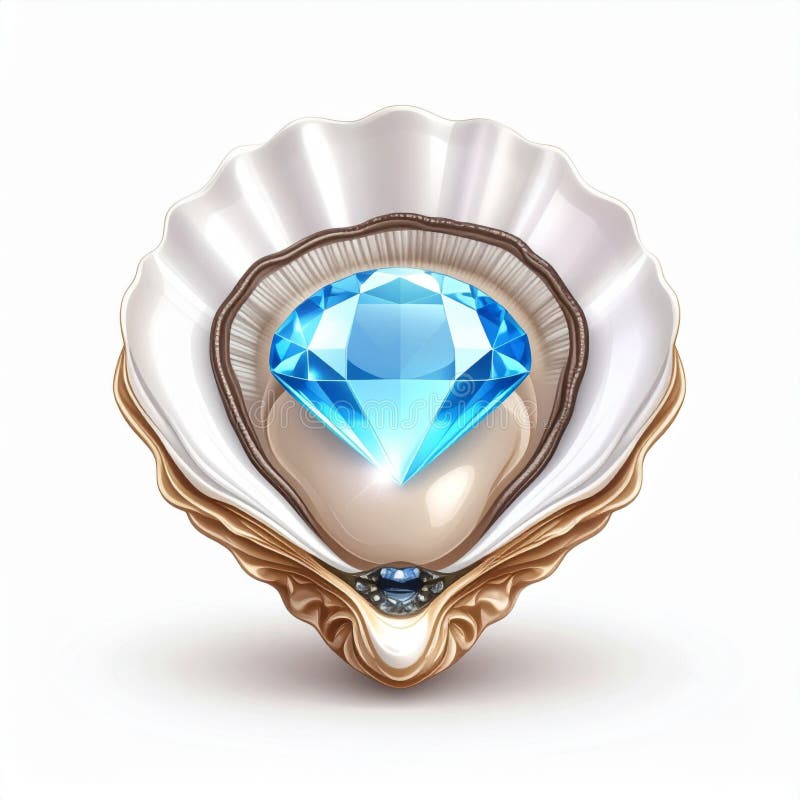 Blue Diamond in a Pearl Oyster Shell Stock Illustration - Illustration ...