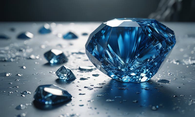 Blue Diamond-shaped Gemstone Rests on Dark Surface, Surrounded by ...
