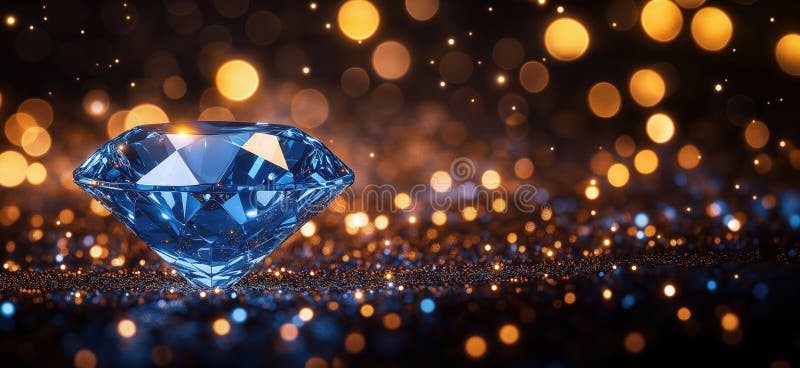 Blue Diamond Sparkling on Glittering Background with Bokeh Lights Stock ...