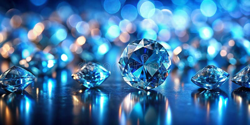 Blue Diamonds Gem Placed on Reflection Background Blue Background Soft ...