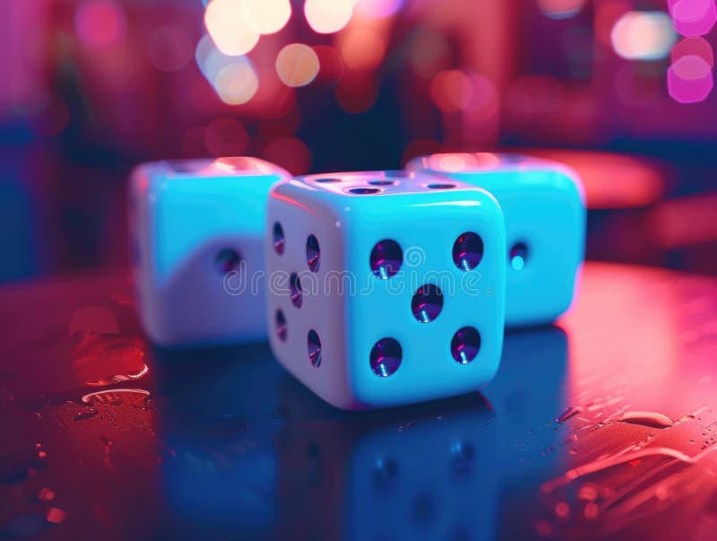 Blue Dice on Table stock photo. Image of skill, tabletop - 374139618