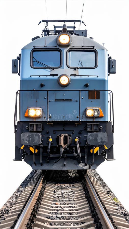 Blue Diesel Train on Railroad Tracks Stock Illustration - Illustration ...