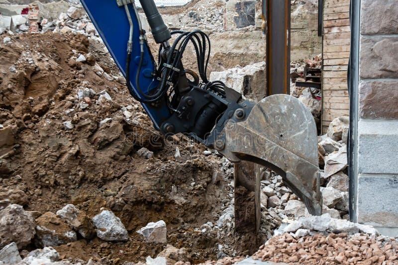Digger Digging Stones at the Tropical Island Stock Image - Image of ...