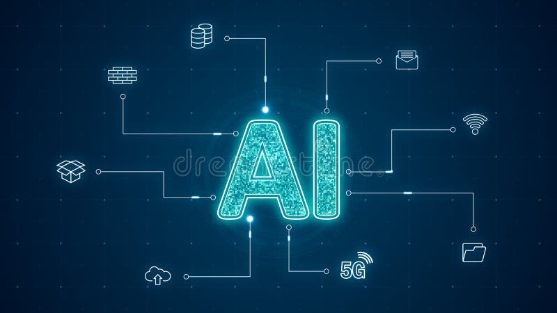 Blue Digital AI LOGO with Line Connection and Data Transfer To ...