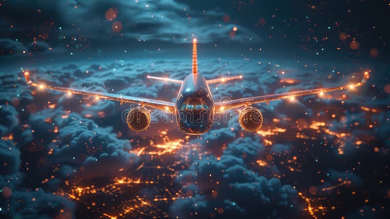 Blue Digital Airplane Data Detailed Visualization Aviation Information ...