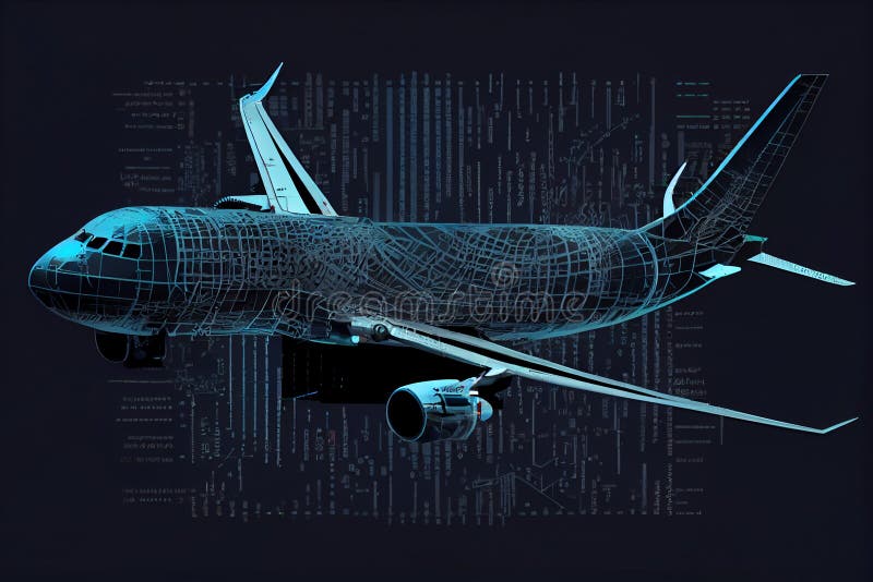 Blue Digital Airplane Data Made.generative Ai Stock Illustration ...