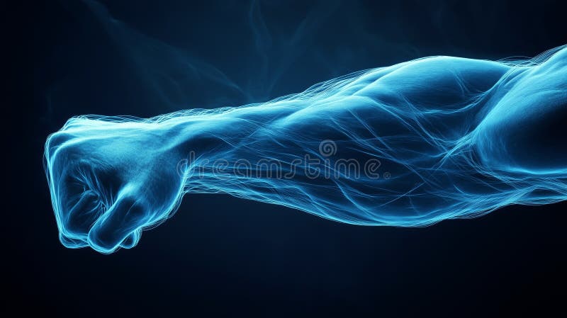Blue Digital Arm with Neon Wireframe Effect Stock Illustration ...