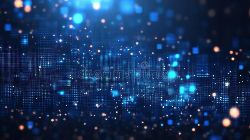 Blue Digital Background. Grid Pattern with Glowing Particles. Modern Tech Design. Abstract ...