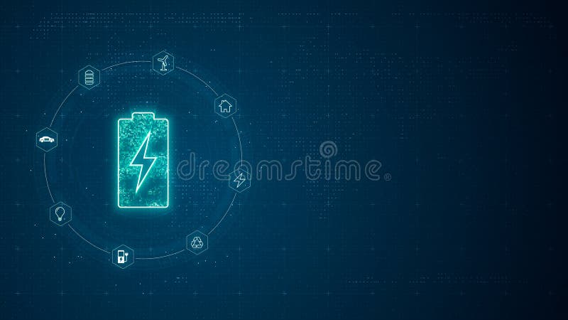 Blue Digital Battery LOGO with Line Connection and Data Transfer To ...