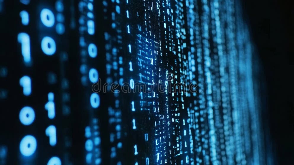 Blue Digital Binary Code Data Flowing on Computer Screen Background. Stream of Binary Digits ...