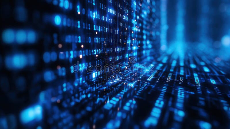 Blue Digital Binary Code Flow Data Stream Futuristic Technology Screen With Numbers Computer