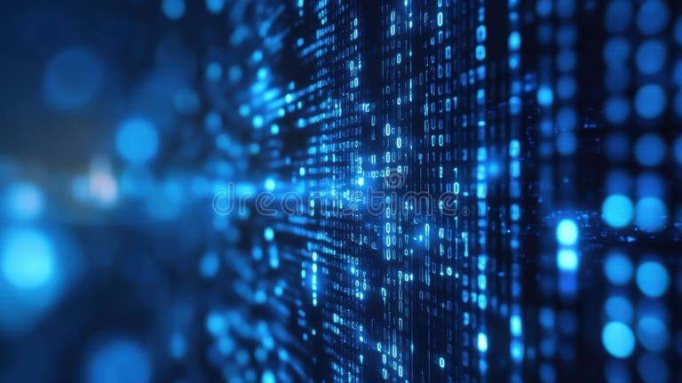 Blue Digital Binary Code Flowing. Data Stream Concept. Abstract Technology Background. Computer ...