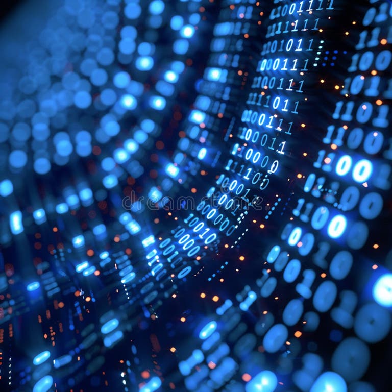 Blue Digital Binary Code Forms Intricate Background on Computer Screen Stock Illustration ...