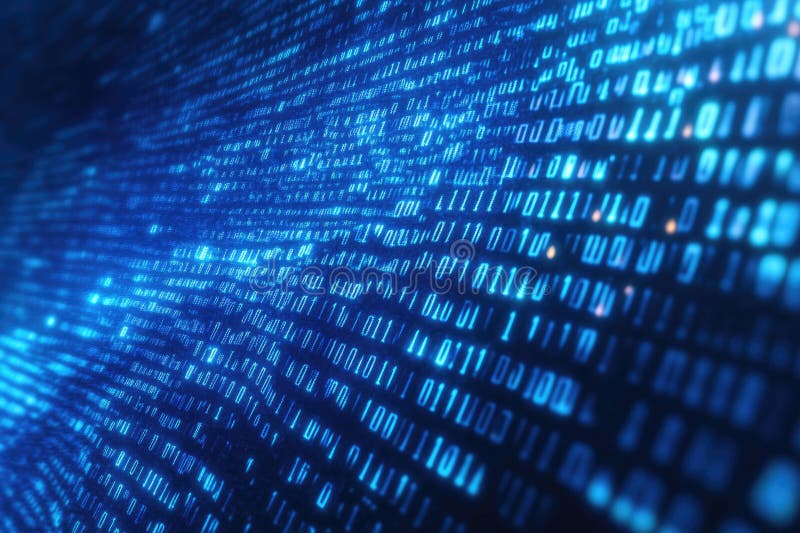 Blue Digital Binary Code Streaming on a Computer Screen, Creating a Futuristic and High-tech ...