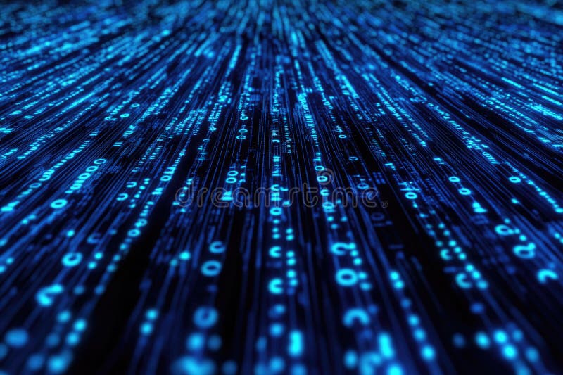 Blue Digital Binary Code Streaming on a Computer Screen, Creating a ...