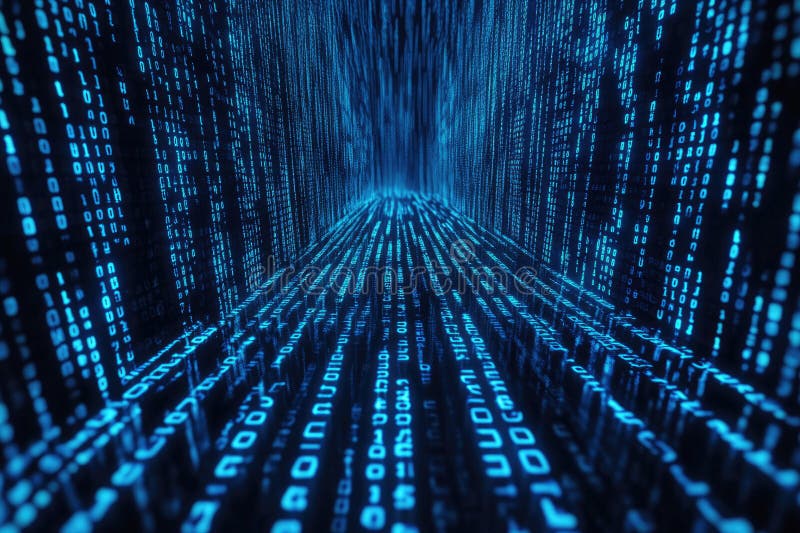 Blue Digital Binary Code Streaming On A Computer Screen Creating A Futuristic And High Tech