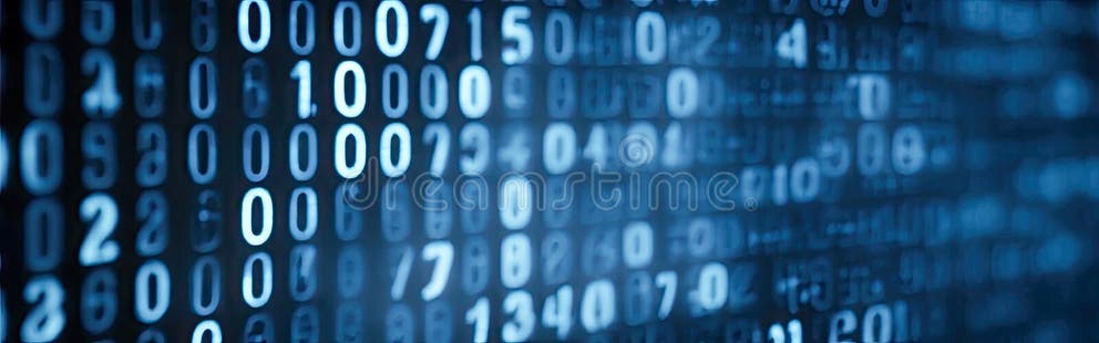 Blue Digital Binary Data on Computer Screen with Bokeh. Abstract Information Technology ...