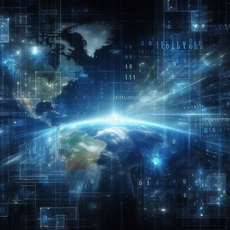 Blue Digital Binary Data Earth Computer Screen Background - Technology ...