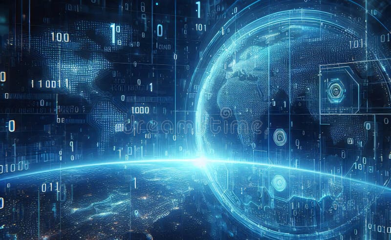 Blue Digital Binary Data Earth Computer Screen Background - Technology ...