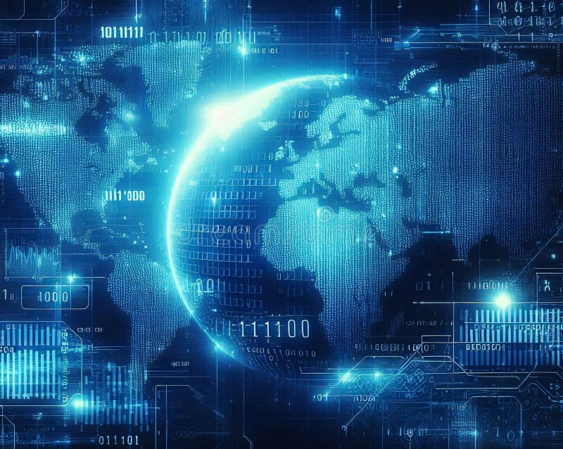 Blue Digital Binary Data Earth Computer Screen Background - Technology ...