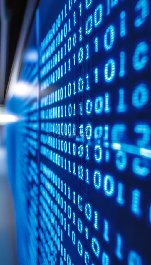 Blue Digital Binary Data Flowing on Computer Screen, Technology Background, Abstract ...