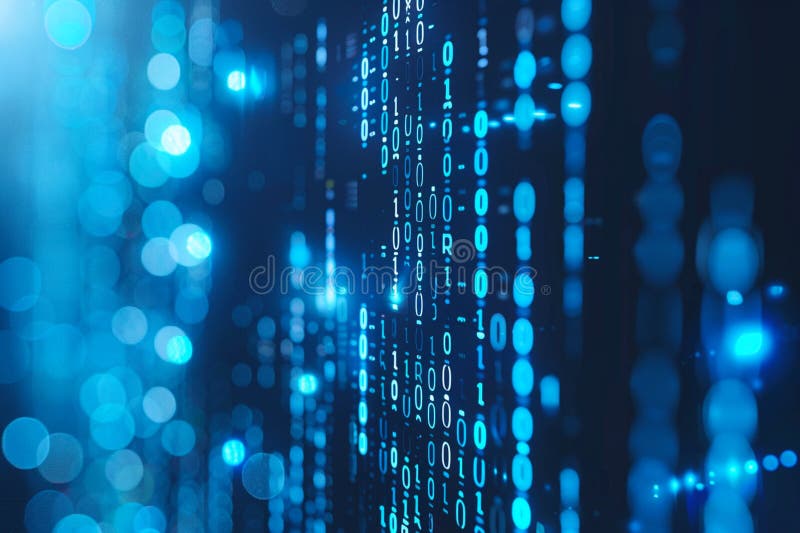 Blue Digital Binary Data Streams Across the Computer Screen, Creating an Intriguing ...