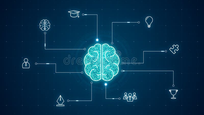 Blue Digital Brain LOGO with Line Connection and Data Transfer To ...