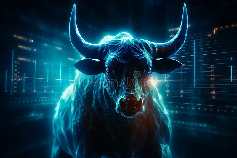 Blue Digital Bull Stock Market Concept Stock Illustration ...