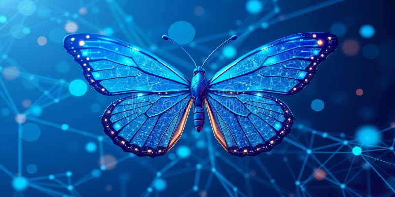 Blue Digital Butterfly on a Network Background Stock Illustration ...