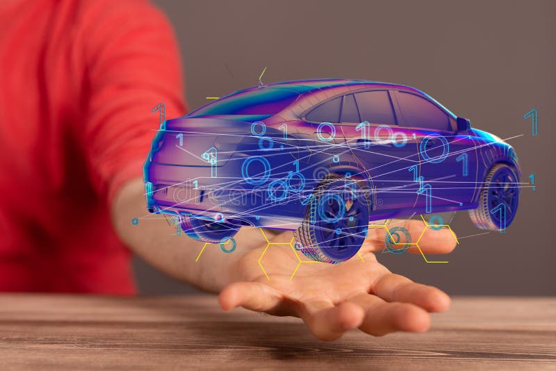 Blue Digital Car Above a Hand Stock Image - Image of wooden, blue ...