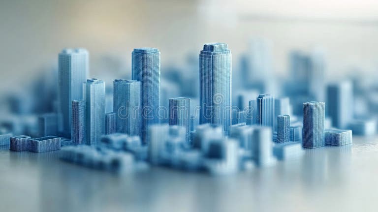 Blue Digital Cityscape Modern Urban Skyline Network, Abstract ...