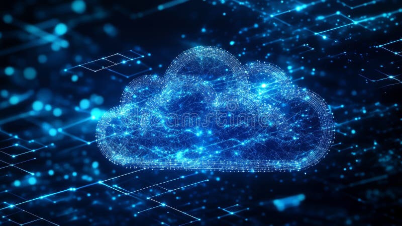 Blue Digital Cloud Icon with Glowing Particles, Representing Data ...