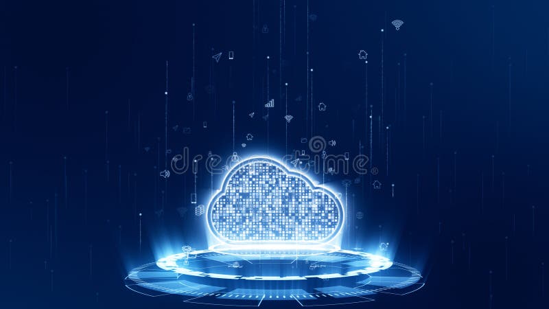 Blue Digital Cloud Logo with Futuristic Technology Circle and Icon on ...