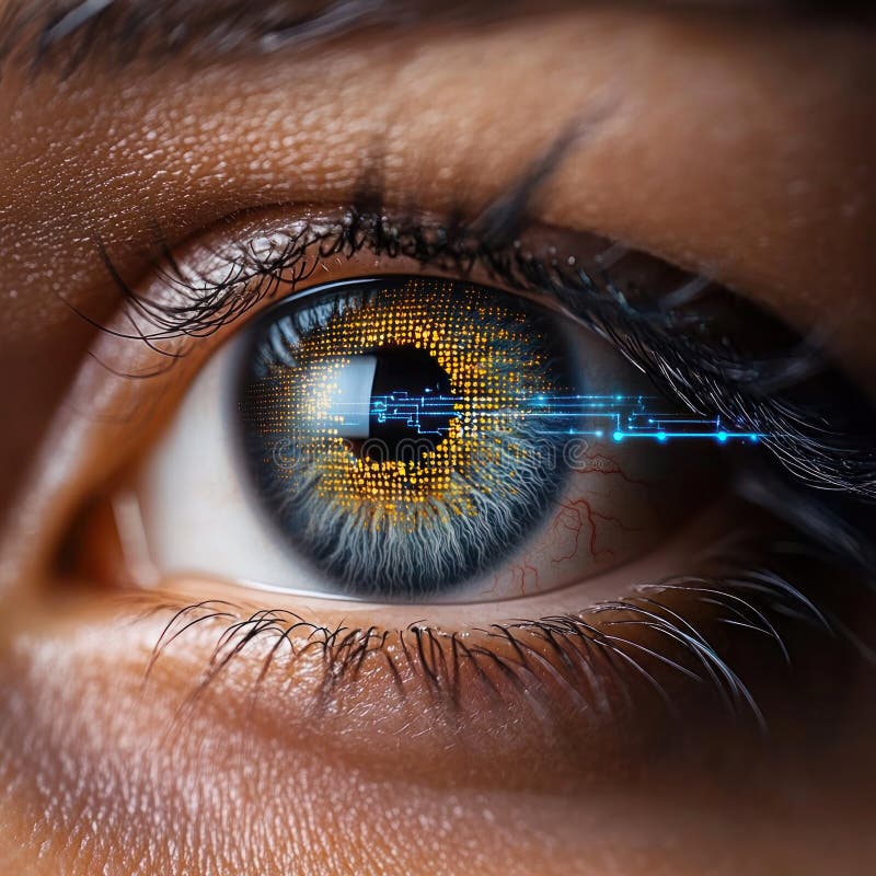 Blue Digital Cyber Electronic Light Beam Closeup on Human Eye Stock ...