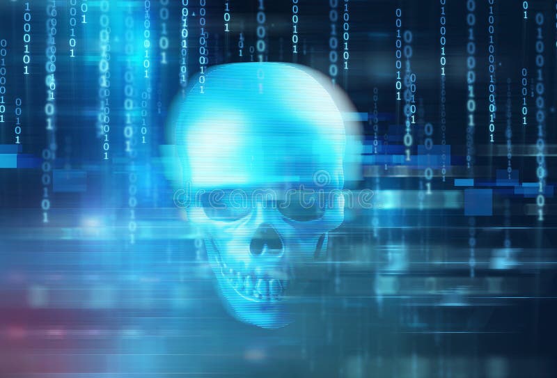 Blue Digital Cyber Skull and Cpu 3d Illustration Stock Illustration ...