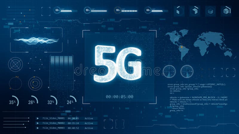 Blue Digital 3D 5G Logo with Head Up Display HUD Background and ...