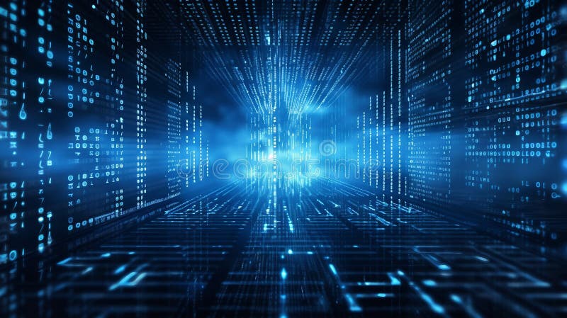 Blue Digital Data Stream And Binary Code Background Perfect For Technology Programming And