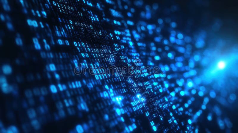 Blue Digital Data Stream Binary Code Flowing Abstract Technology