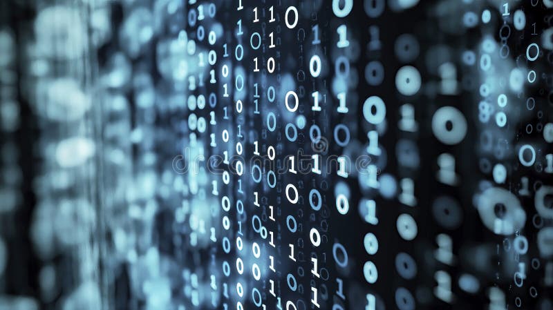 Blue Digital Data Stream Flowing through Cyberspace with Binary Code, Representing Modern ...