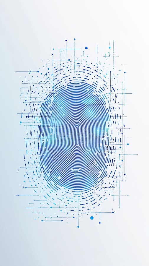Blue Digital Fingerprint with Abstract Technology Elements Decor Stock ...