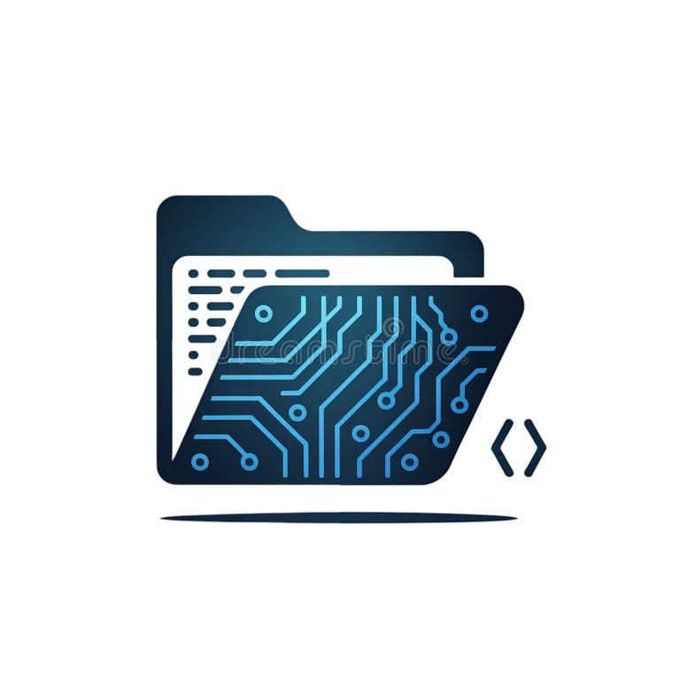 A Blue Digital Folder is Depicted with Circuit Patterns on Its Surface ...