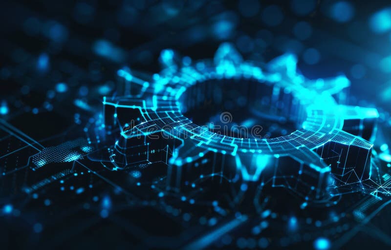 Blue Digital Gears Abstract AI and Big Data Theme Business Tech ...