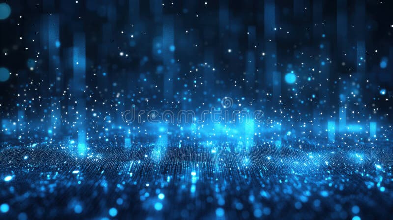 Blue Digital Glitter. Abstract Data. Light Particle Flow. Glowing Dust ...