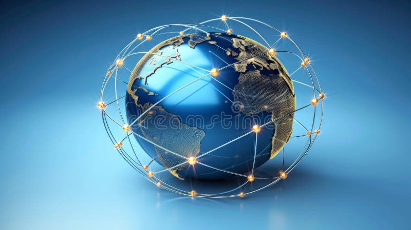 Blue Digital Globe with Interconnected Glowing Nodes Stock Photo ...