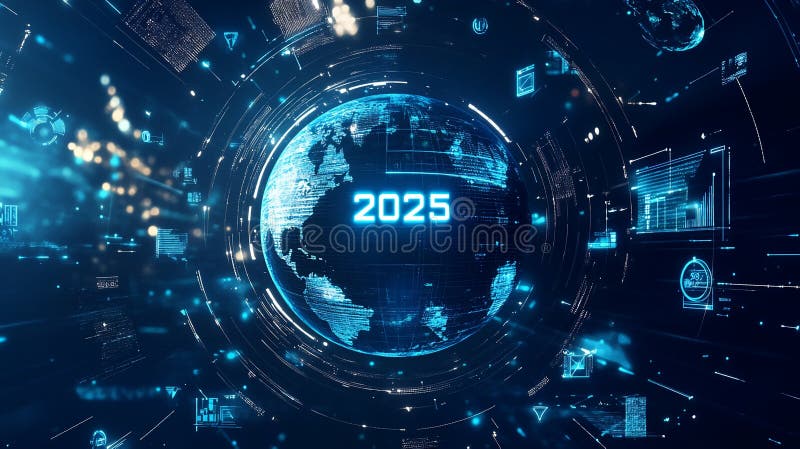 A Digital Globe with 2025 Displayed, Surrounded by Data, Representing ...