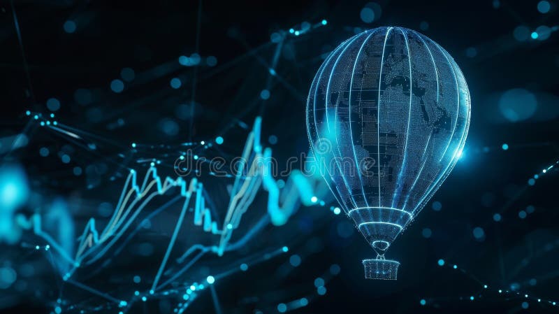 Blue Digital Hot Air Balloon with Data Visualizations Stock Image ...