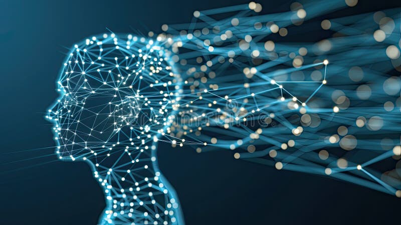 A Blue, Digital Human Profile, Rendered in a Side View, with Glowing ...