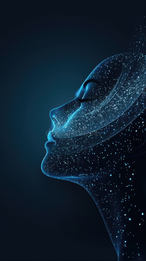 A Blue, Digital Human Profile, Rendered in a Side View, with Glowing ...
