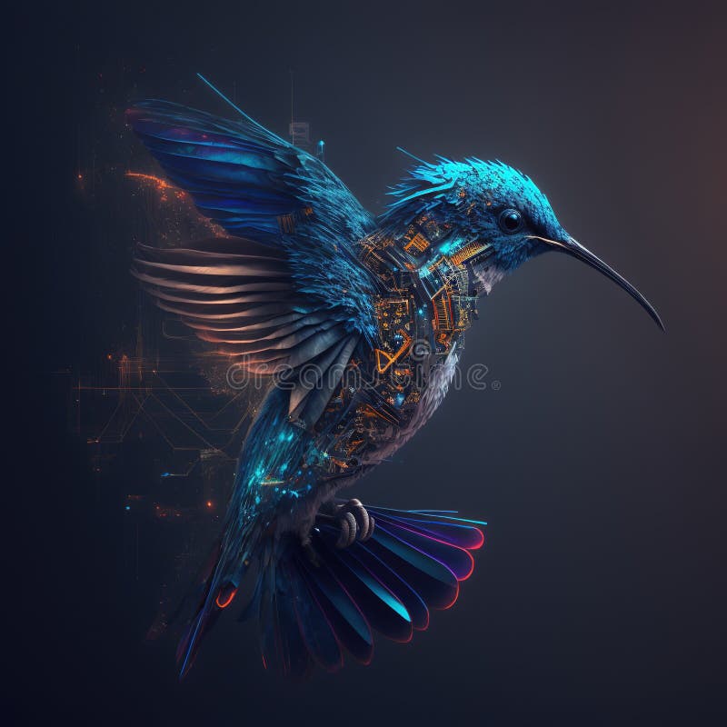 Blue Digital Hummingbird in Flight. Generative AI Stock Illustration ...